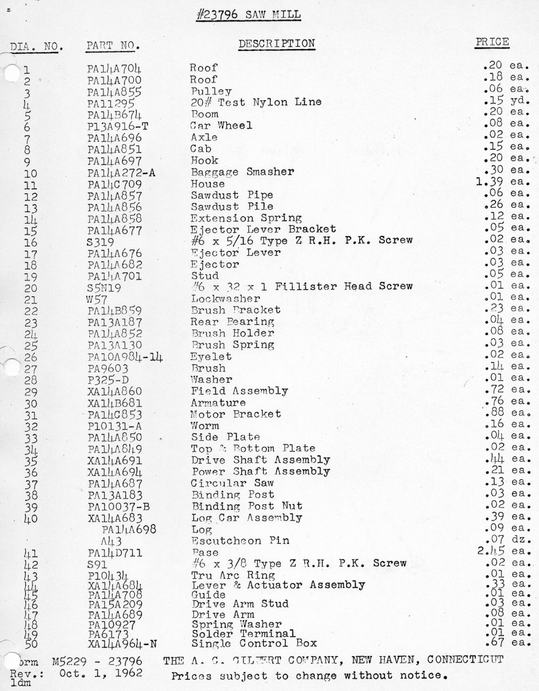 American Flyer Sawmill 23796 Parts List & Diagram - TrainDR